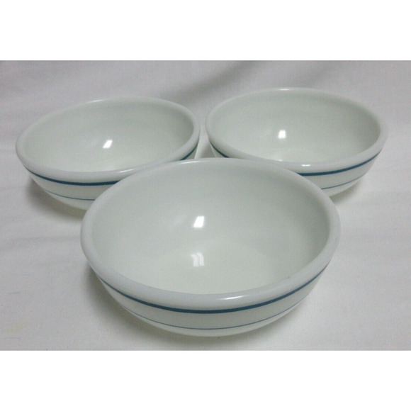Pyrex | Dining | Vintage Pyrex Soup 5 Cereal Bowls Blue Double Stripe ...
